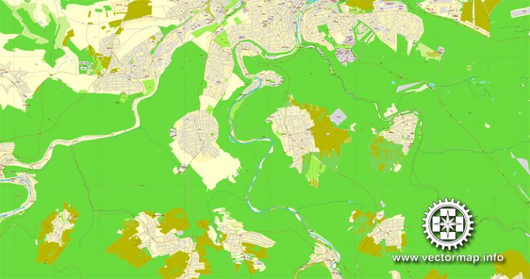 Pforzheim, Germany, printable vector street map, Exact City Plan full ...