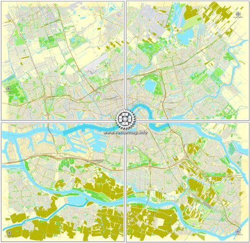 Rotterdam, Netherlands, printable vector street City Plan map, full ...