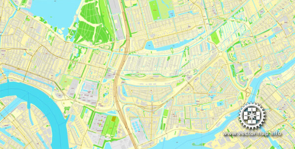 Rotterdam, Netherlands, printable vector street map, City Plan V.2 in 4 ...
