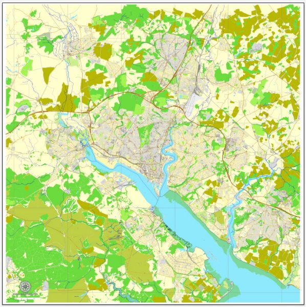 Southampton UK Great Britain, printable vector street map: City Plan ...
