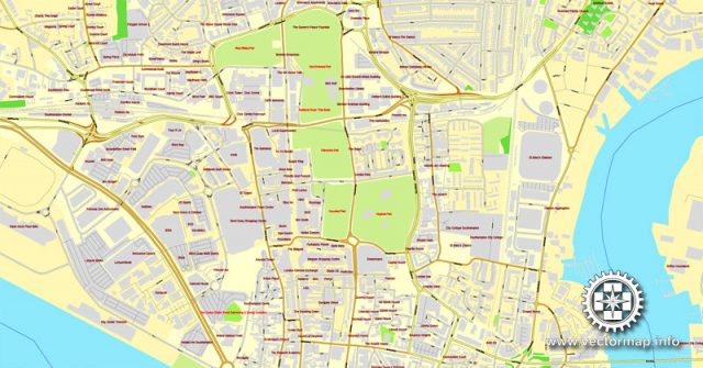 Southampton, Englang, printable vector street map, City Plan V.2, full ...