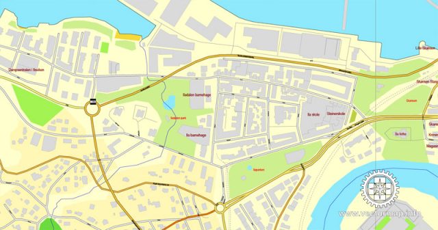 Trondheim, Norway, printable vector street map, City Plan, fully ...