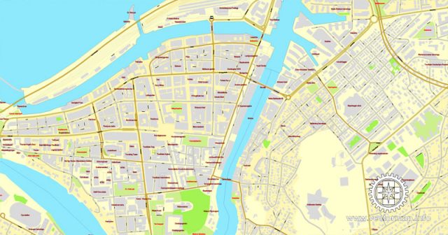 Trondheim, Norway, printable vector street map, City Plan, fully ...