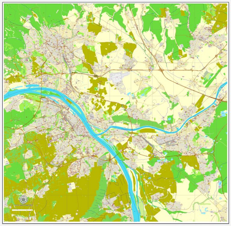 Mainz / Wiesbaden, Germany, printable vector street map, City Plan ...