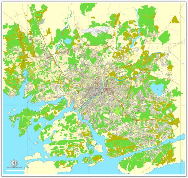 Turku, Finland, printable vector street map, City Plan full editable ...