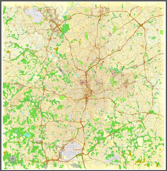 Atlanta PDF Map Vector City Plan editable Adobe PDF Street Map in layers