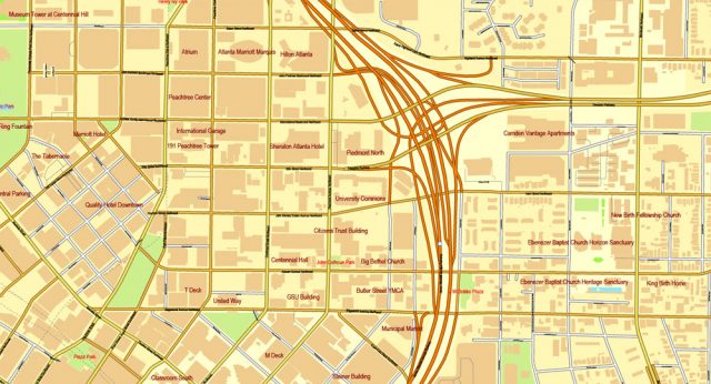 Atlanta Georgia US vector map Adobe PDF editable City Plan – Maps in ...