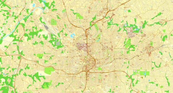 Atlanta Georgia US vector map Adobe PDF editable City Plan – Maps in ...
