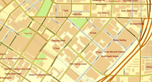 Atlanta Georgia US vector map Adobe Illustrator editable City Plan V3 ...