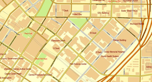 Atlanta Georgia US vector map Adobe Illustrator editable City Plan V3 ...