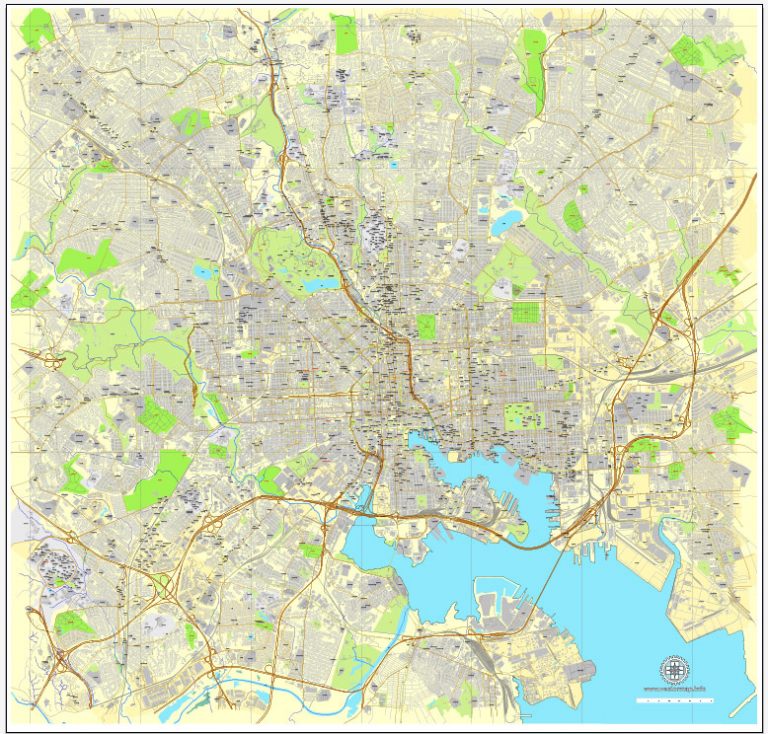 Baltimore, Maryland, US, printable vector street City Plan map V3, full ...