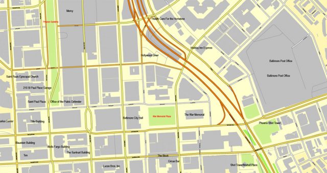 Baltimore, Maryland, US, printable vector street City Plan map V3, full ...