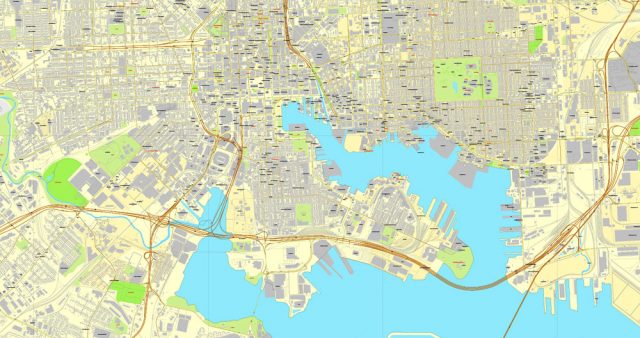 Baltimore, Maryland, US, printable vector street City Plan map V3, full ...