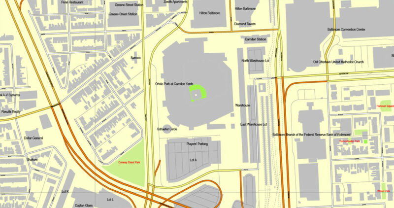 Baltimore, Maryland, US, printable vector street City Plan map V3, full ...