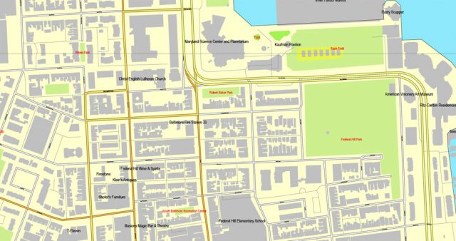 Baltimore, Maryland, US, printable vector street City Plan map V3, full ...
