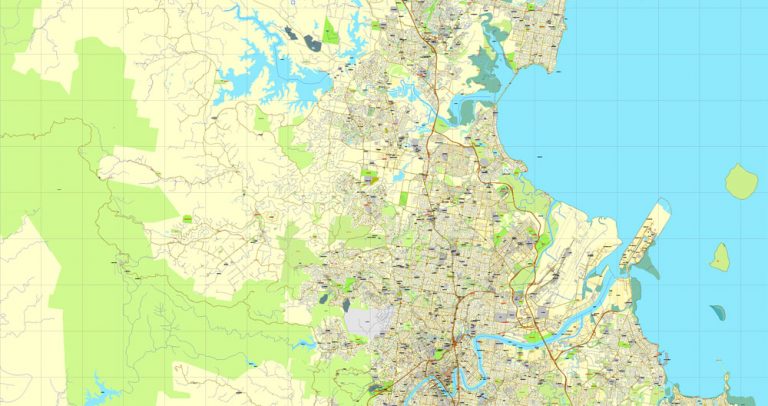 Brisbane Map Vector Australia printable City Plan V3.31 editable Street ...