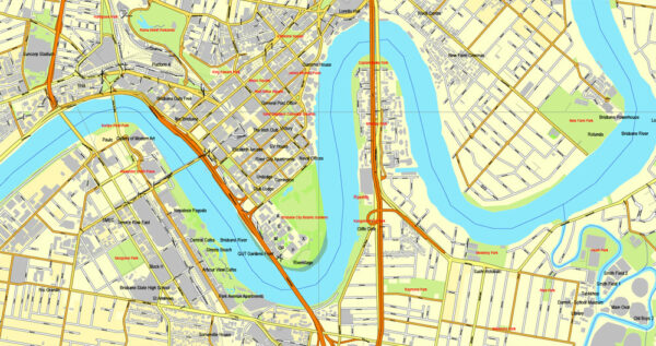 Brisbane Map Vector Australia printable City Plan V3.31 editable Street ...