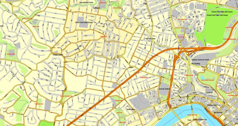 Brisbane PDF Map Australia printable vector City Plan V3.08 editable ...