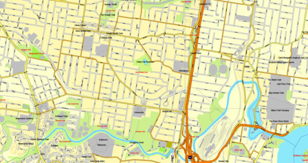 Brisbane Map Vector Australia printable City Plan V3.31 editable Street ...