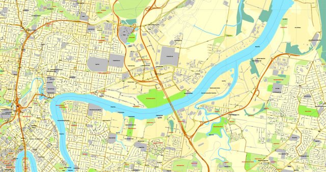 Brisbane PDF Map Australia printable vector City Plan V3.08 editable ...