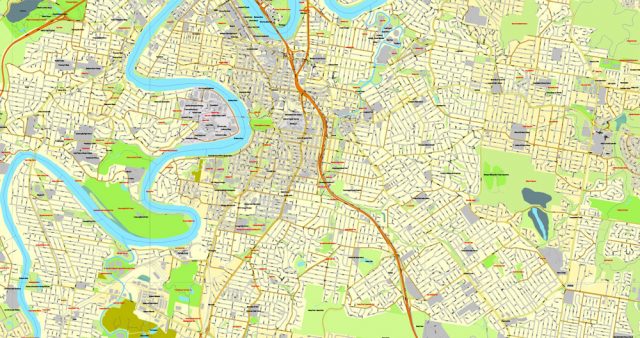 Brisbane PDF Map Australia printable vector City Plan V3.08 editable ...