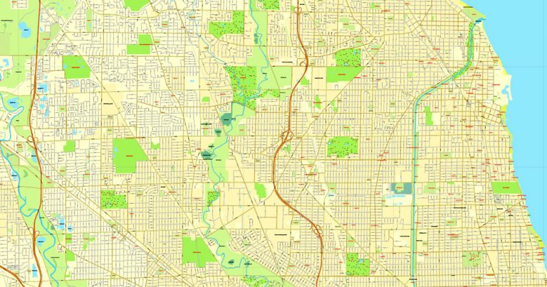 Chicago, Illinois, US, vector map Adobe Illustrator editable City Plan ...