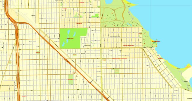 Chicago, Illinois, US, printable exact vector map in Adobe PDF ...