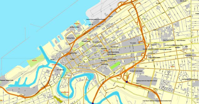 Cleveland printable vector map Ohio, US, City Plan full editable, Adobe ...