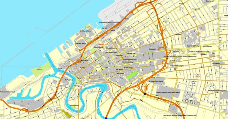 Cleveland printable vector map Ohio, US, City Plan full editable, Adobe ...