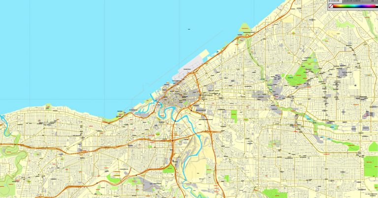 Cleveland printable vector map Ohio, US, City Plan full editable, Adobe ...