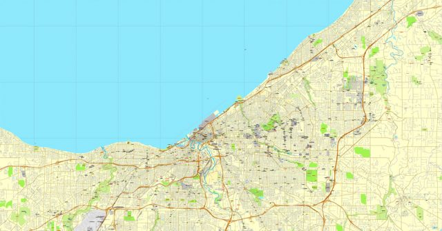 Cleveland printable vector map Ohio, US, City Plan full editable, Adobe ...