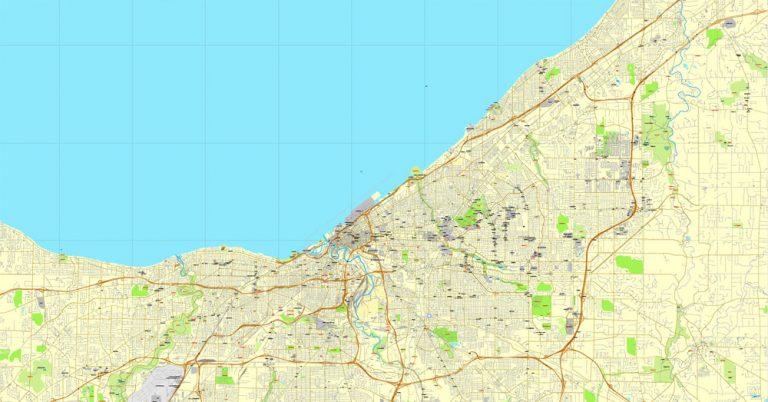 Cleveland printable vector map Ohio, US, City Plan full editable, Adobe ...