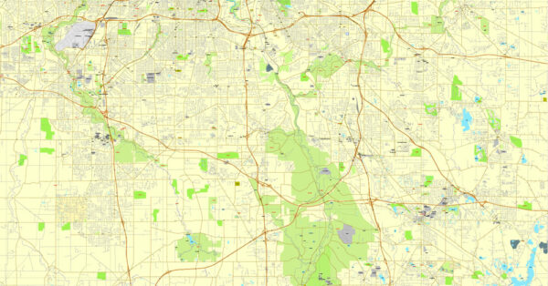 Cleveland, Ohio, US, printable vector map street City Plan full ...