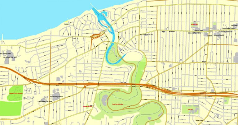 Cleveland, Ohio, US, printable vector map street City Plan full ...
