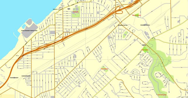 Cleveland printable vector map Ohio, US, City Plan full editable, Adobe ...