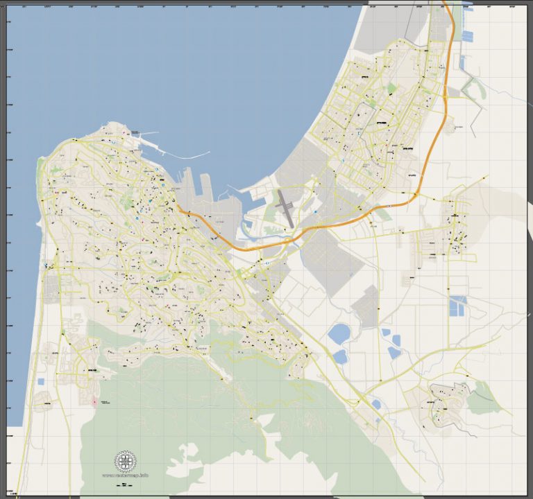 Haifa, Israel, printable vector street City Plan G-View V.3 map full ...