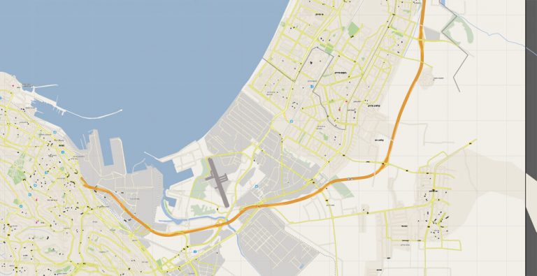 Haifa, Israel, printable vector street City Plan G-View V.3 map full ...