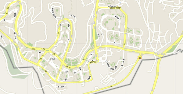 Jerusalem, Israel, printable vector street City Plan G-View V.3 map ...