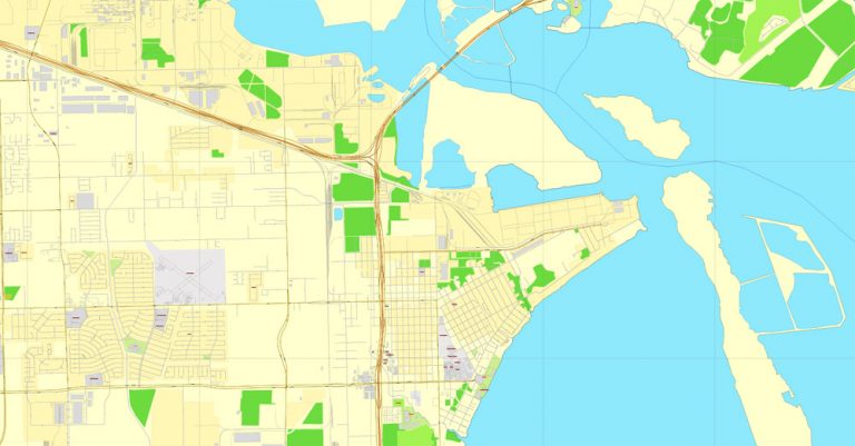 La Porte + Baytown, Texas, US, printable vector street City Plan map ...