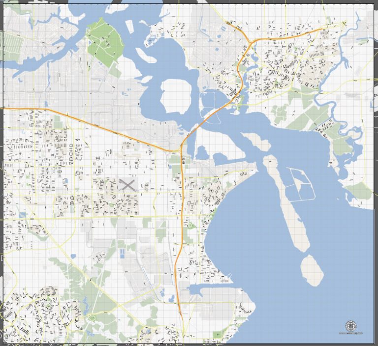 La Porte + Baytown, Texas, US, printable vector street G-View map level ...