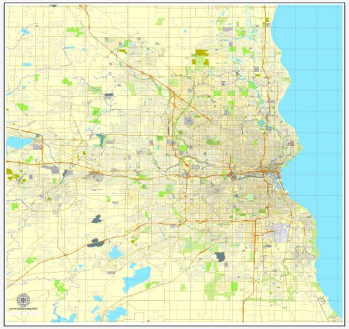 Milwaukee, Wisconsin, US, vector map Adobe Illustrator editable City ...