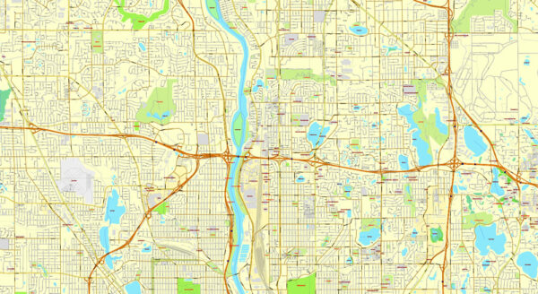 Minneapolis + St. Paul, Minnesota, US, printable vector street City ...