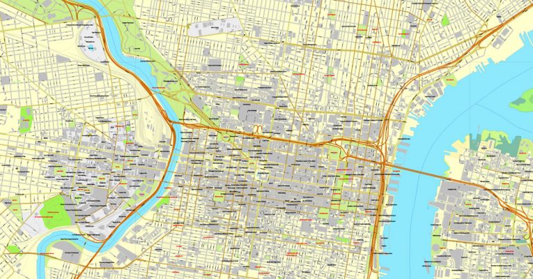 Philadelphia, Pennsylvania, US, printable vector map street City Plan V ...