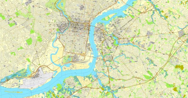 Philadelphia, Pennsylvania, US, printable vector map street City Plan V ...