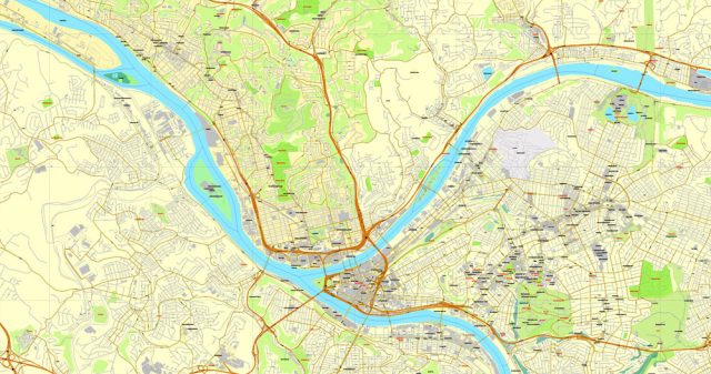 Pittsburgh, Pennsylvania, US, vector map Adobe PDF editable City Plan ...