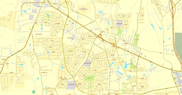 Raleigh Map, North Carolina, US, vector map Adobe PDF editable City ...