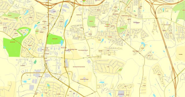 Raleigh, North Carolina, US, vector map Adobe Illustrator editable City ...