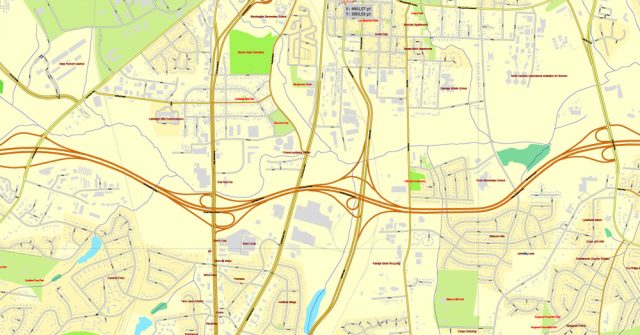 Raleigh Map, North Carolina, US, vector map Adobe PDF editable City ...