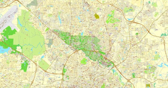 Raleigh Map, North Carolina, US, vector map Adobe PDF editable City ...