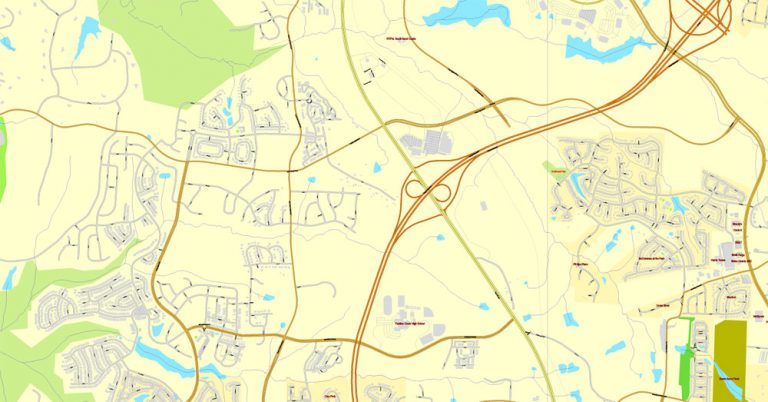 Raleigh Map, North Carolina, US, vector map Adobe PDF editable City ...